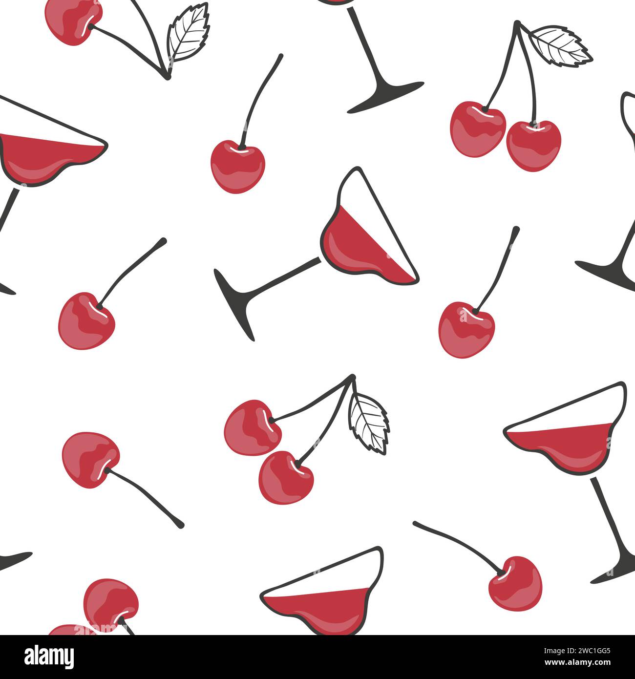 Cherry cocktail seamless pattern. Sweet vector berry drink background ...