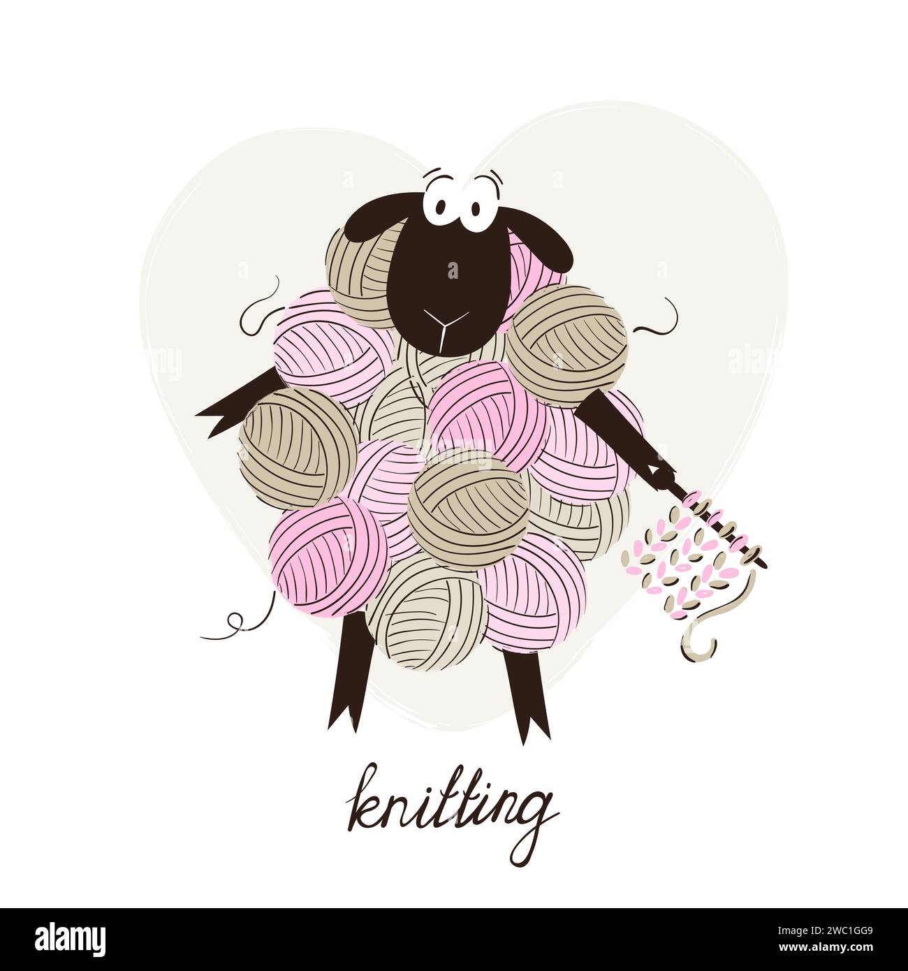 Funny sheep made of yarn balls. Vector cartoon love knitting ...