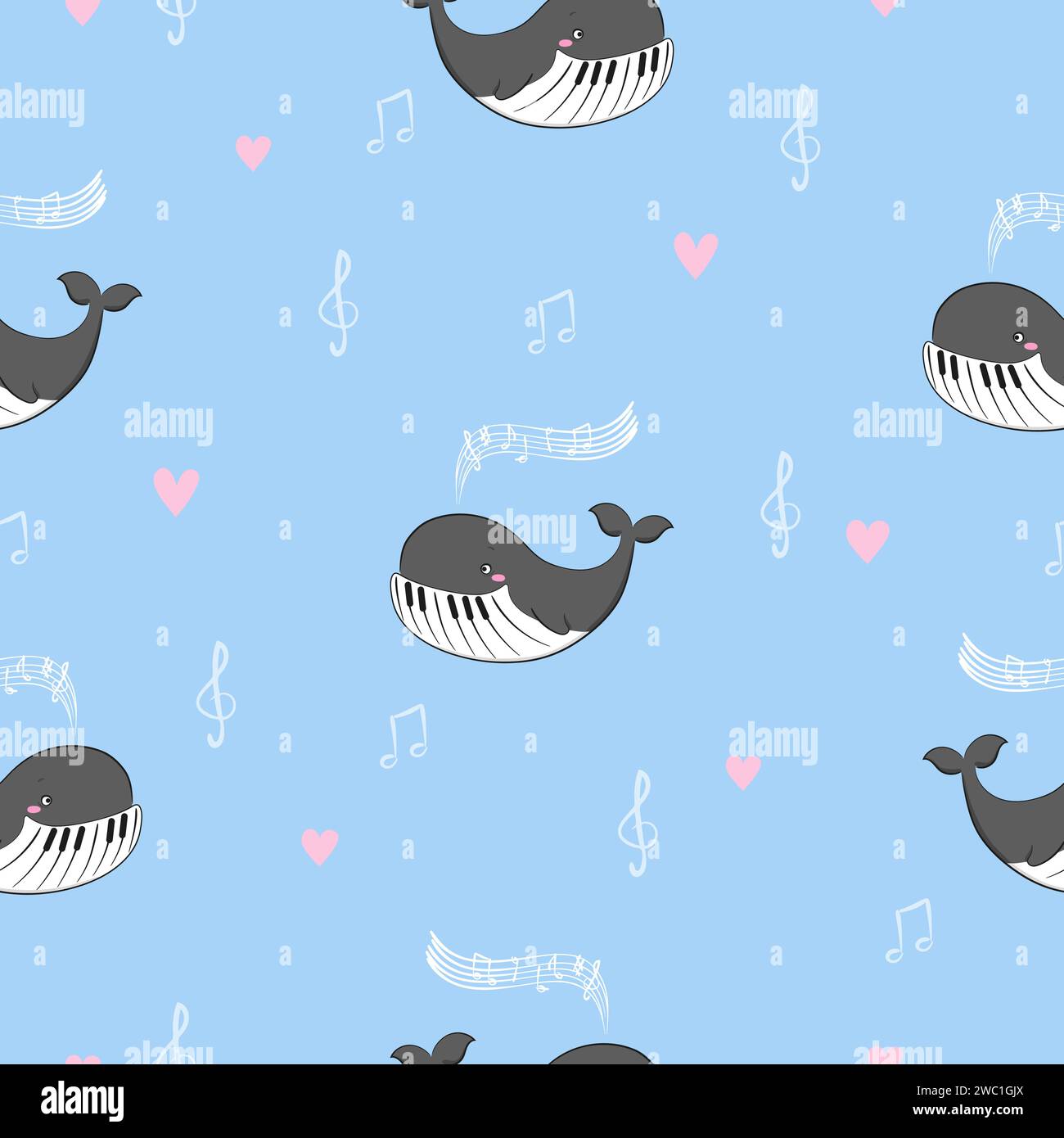 Seamless pattern with cute singing whales. Vector music background for ...