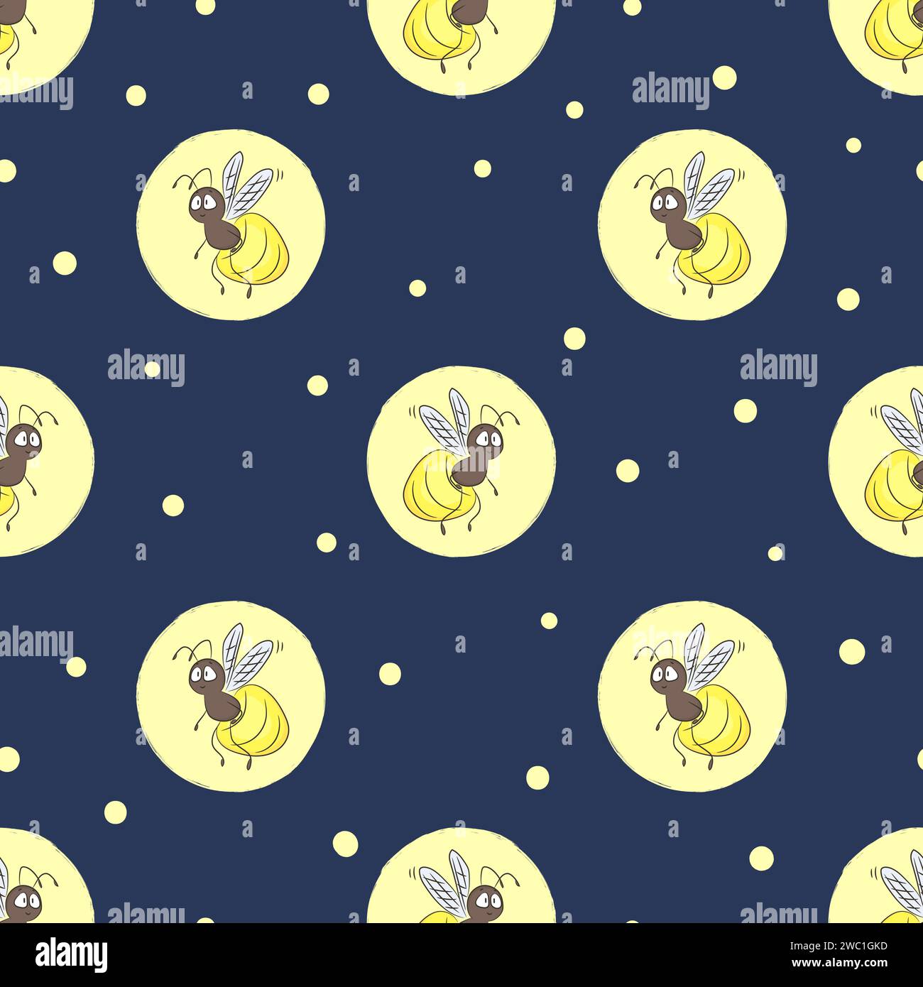 Seamless vector pattern with cartoon firefly. Nursery polka dot print Stock Vector Image & Art ...