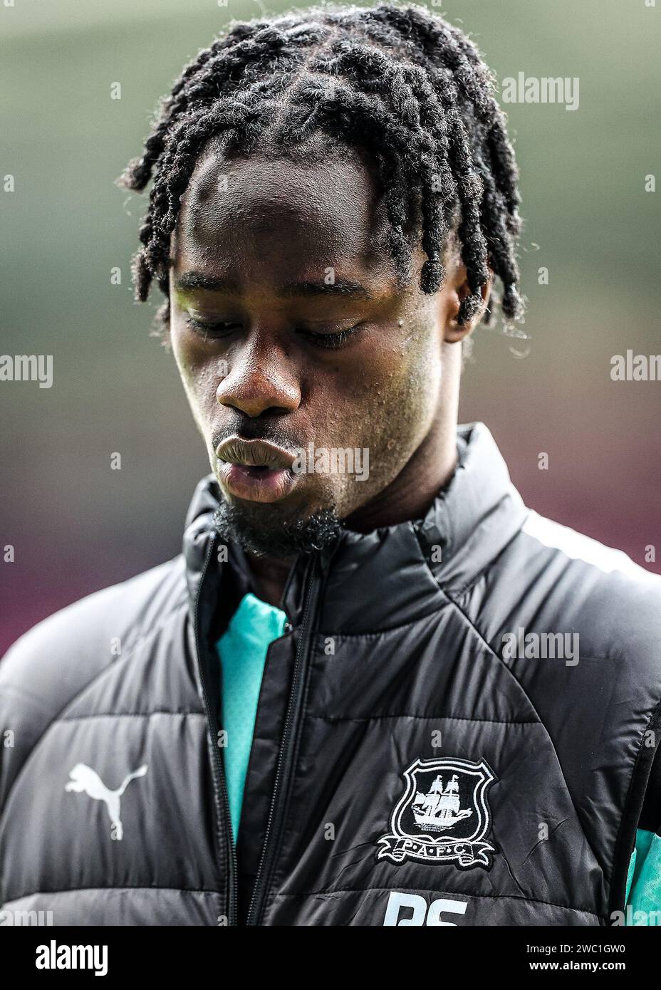 Darko Gyabi of Plymouth Argyle arrives during the Sky Bet Championship ...