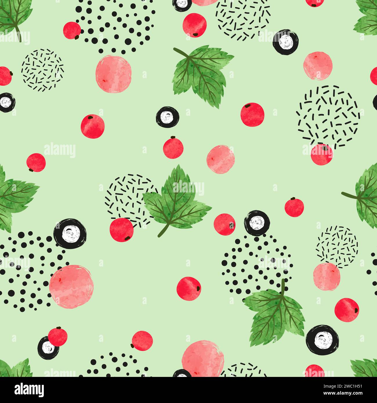 Seamless red berry pattern. Vector abstract background with watercolor ...
