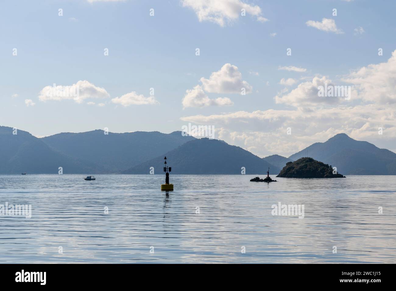Cardinal Navigational mark Northern. Yellow and black floating buoy ...