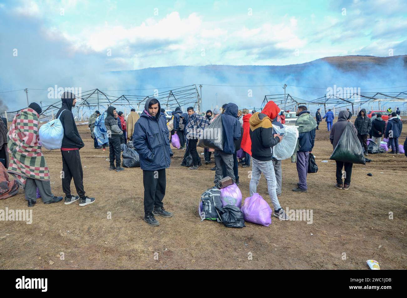 Refugee camp burns in Bosnia and Herzegovina. Migrant camp Lipa near ...