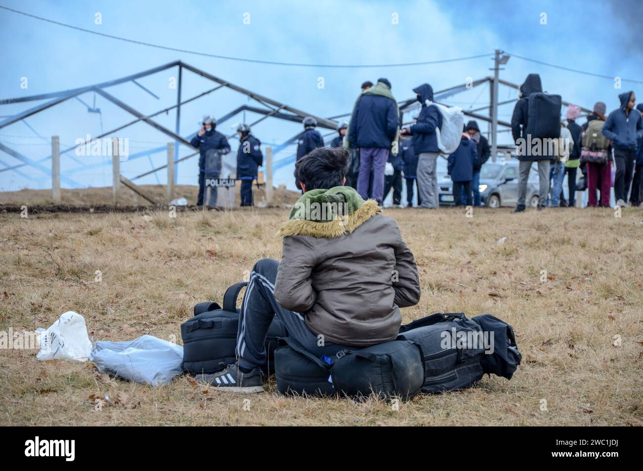 Refugee camp burns in Bosnia and Herzegovina. Migrant camp Lipa near ...