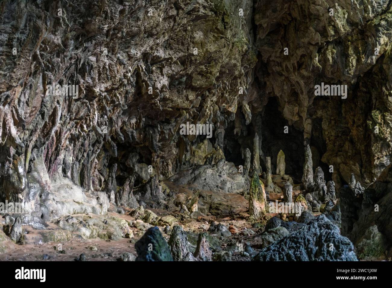 Cave with stalactites and stalagmites. A cave in the mountain in Turkey ...