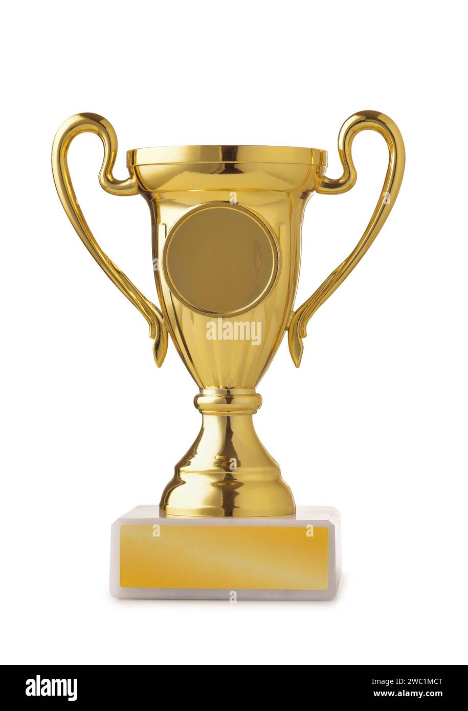 Front view of gold cup trophy isolated on white Stock Photo - Alamy
