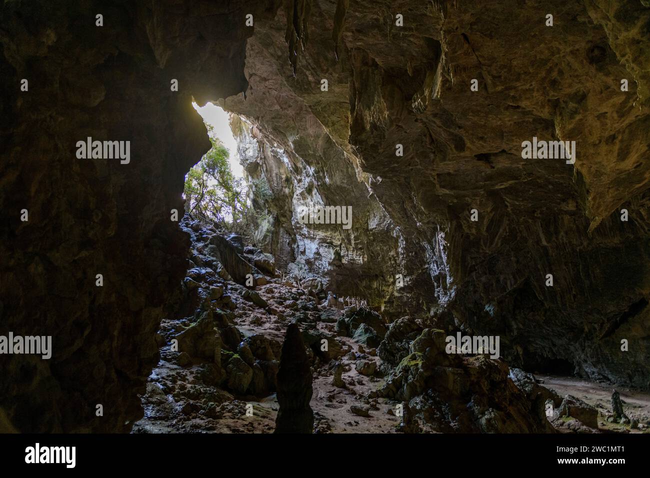 Cave with stalactites and stalagmites. A cave in the mountain in Turkey ...
