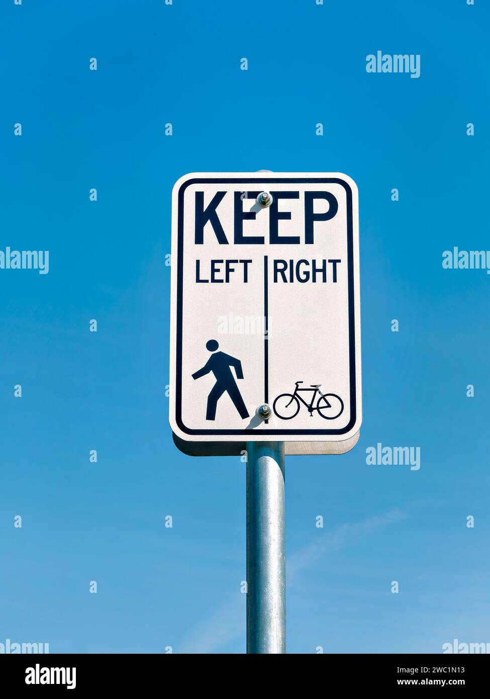 Bicycle and pedestrian shared route sign on clear sky background Stock ...