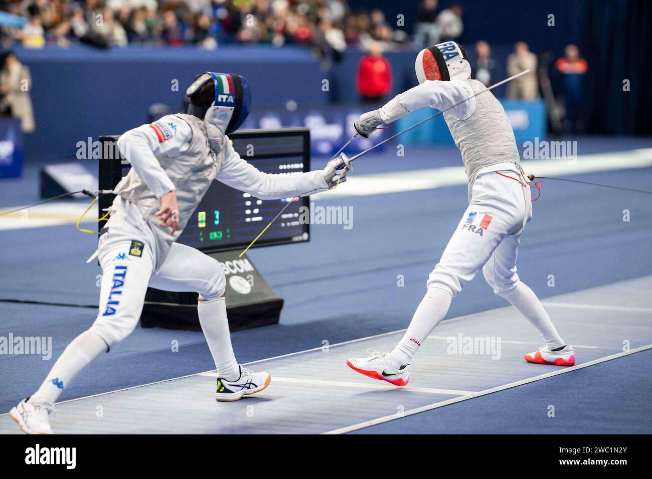 Paris, France. 13th Jan, 2024. Fencing Match (FOIL) between SIDO Alexandre and MACCHI Filippo ...