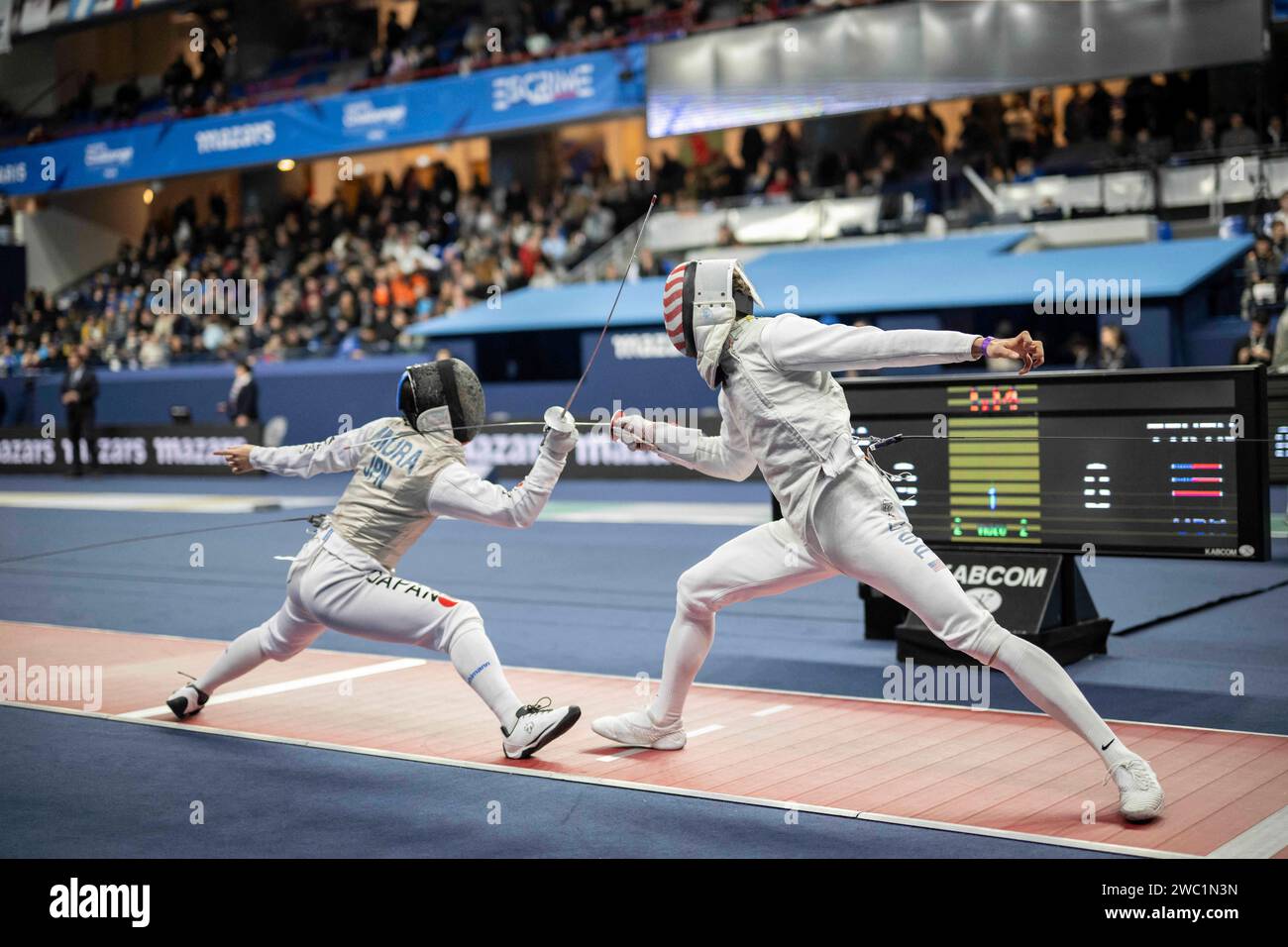 Paris, France. 13th Jan, 2024. Fencing Match (FOIL) between ITKIN Nick and IIMURA Kazuki during ...