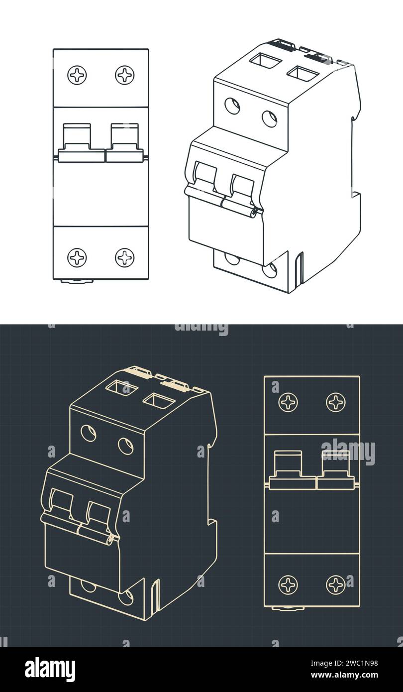 Stylized vector illustrations of blueprints of a circuit breaker Stock ...