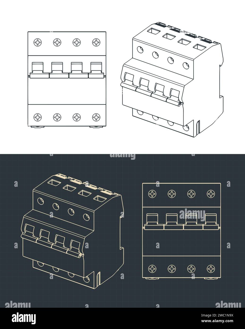 Stylized vector illustrations of blueprints of a circuit breaker Stock ...