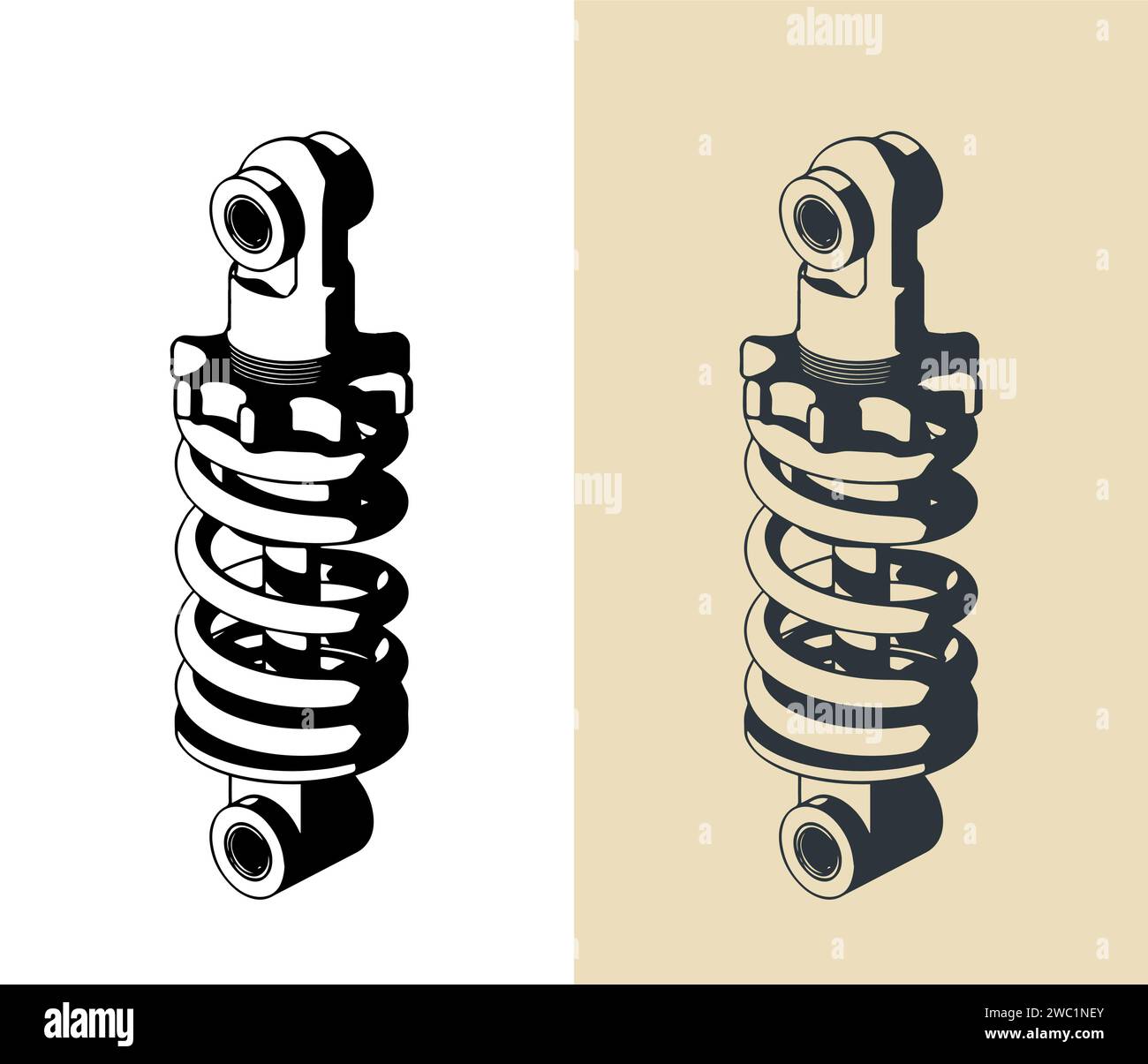Stylized vector illustrations of a mountain bike shock absorber Stock ...