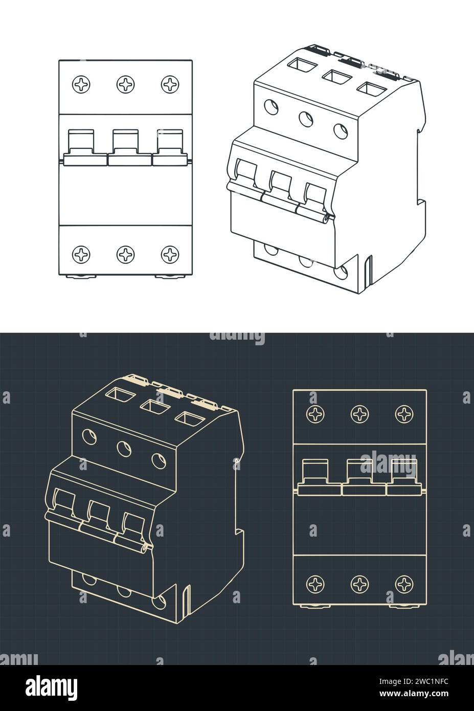 Stylized vector illustrations of blueprints of a circuit breaker Stock ...
