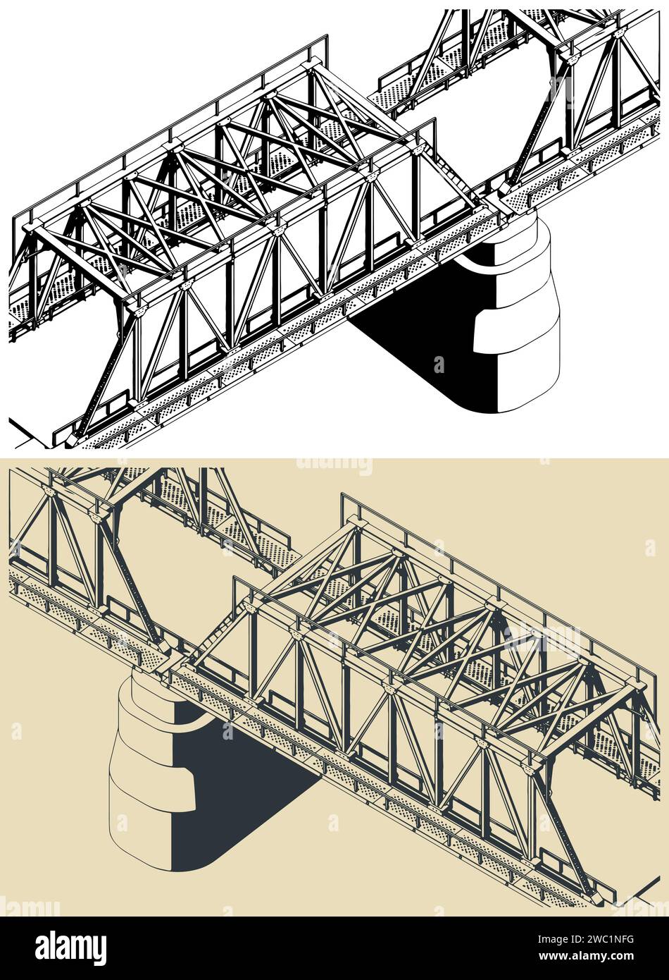 Stylized vector illustrations of truss bridge close up Stock Vector ...