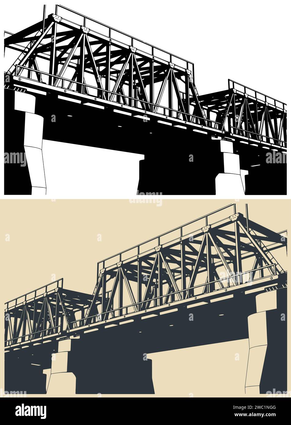Stylized vector illustrations of truss railway bridge Stock Vector ...