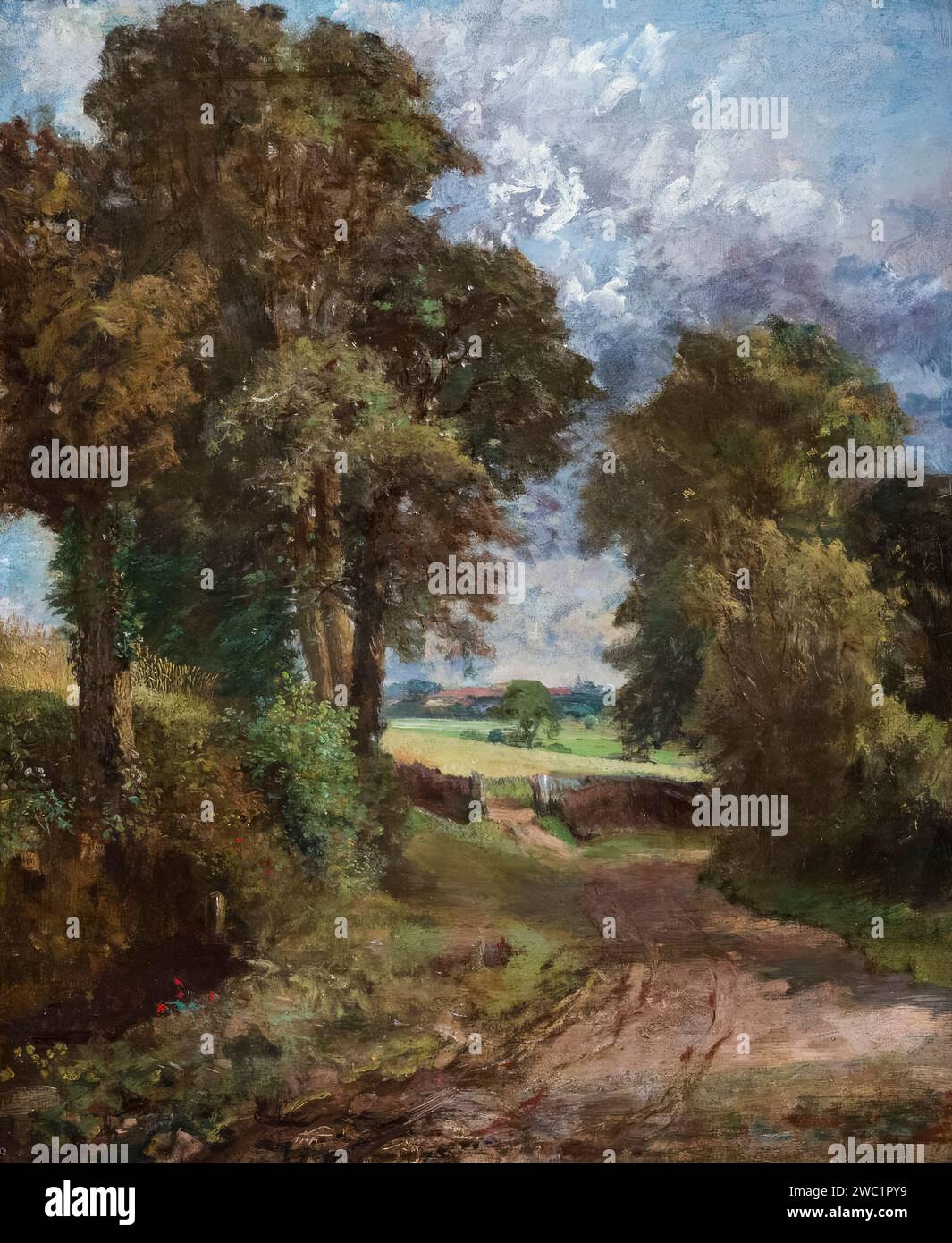 John Constable, A Cornfield, landscape painting study in oil on canvas ...
