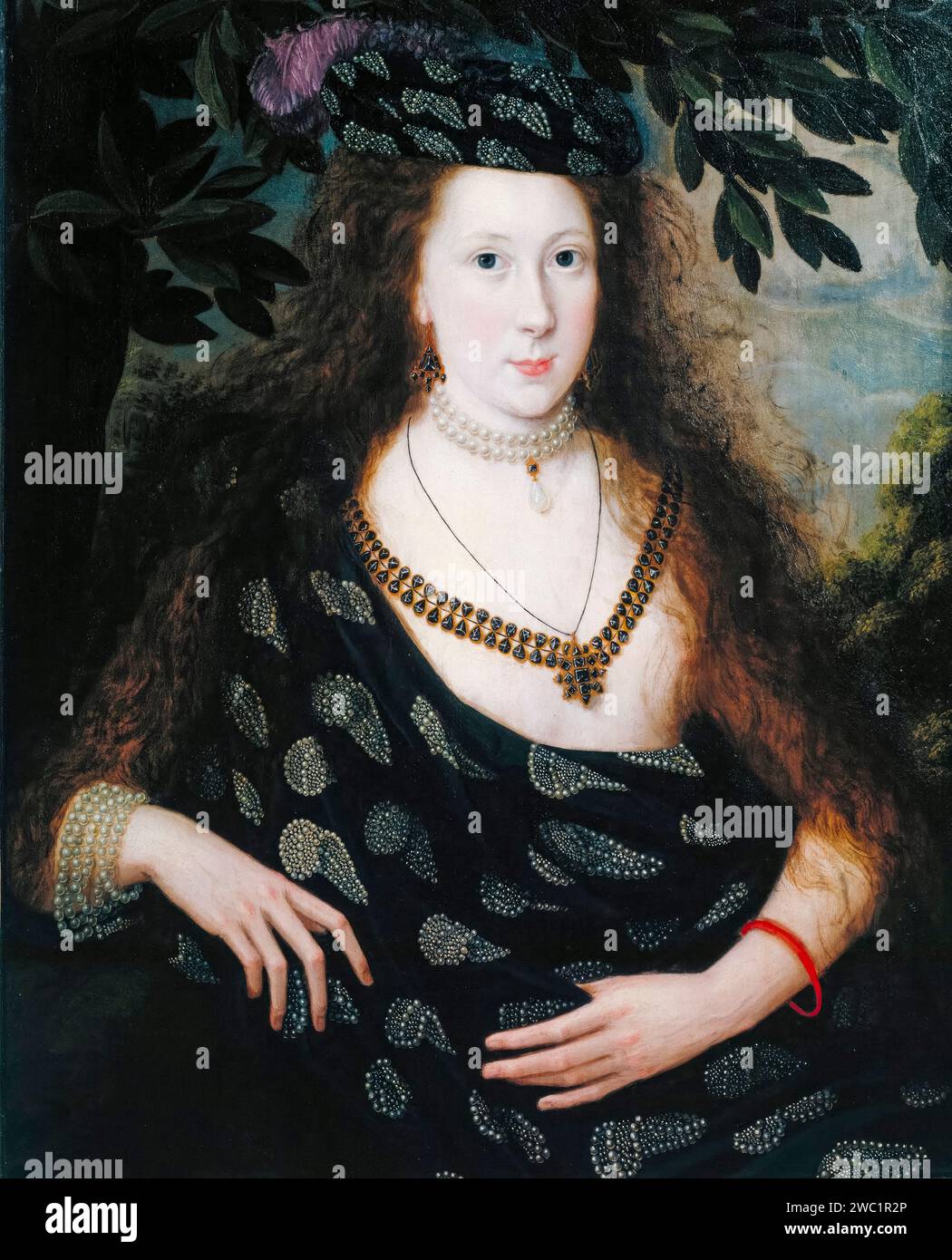 Lady Elizabeth Pope, portrait painting in oil on wood by Robert Peake ...