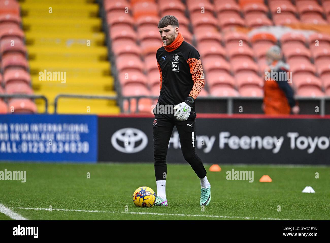 Daniel Grimshaw of Blackpool during the pre-game warmup ahead of the ...