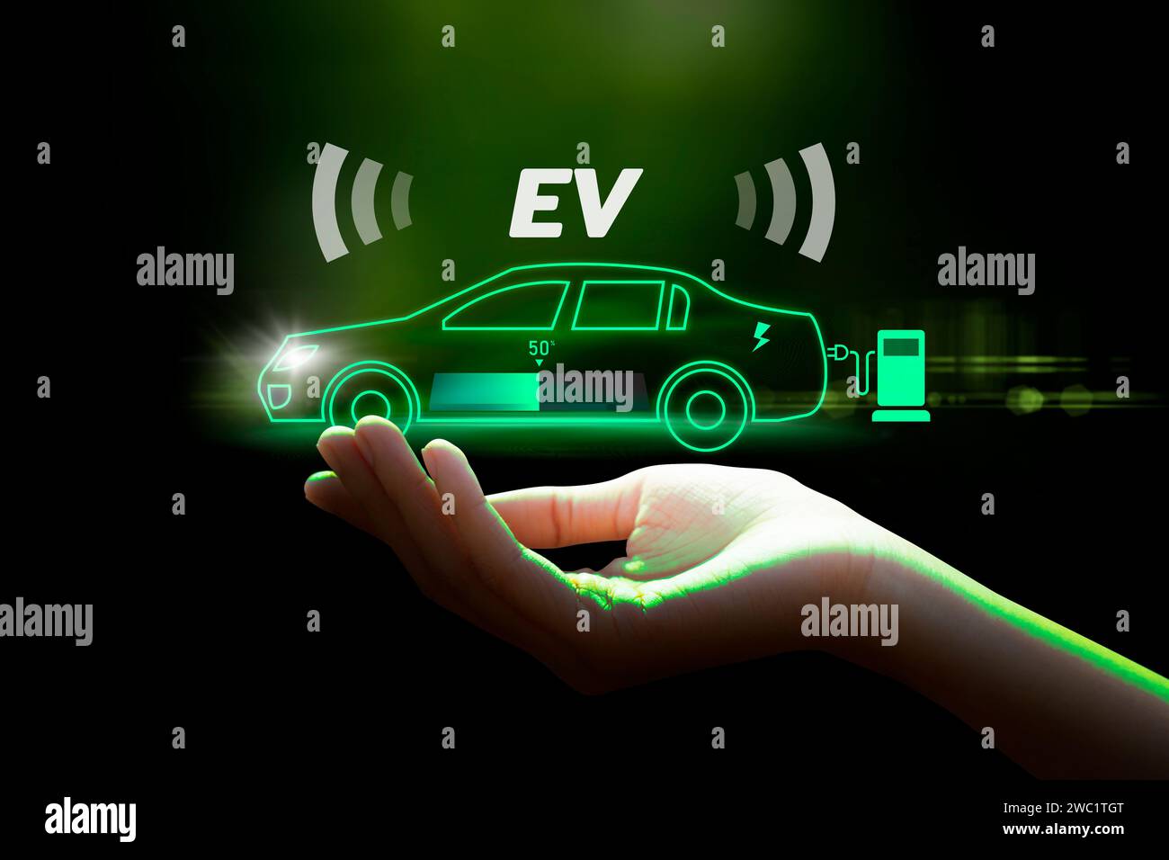 Electric of EV chargers car in concept of alternative green energy ...