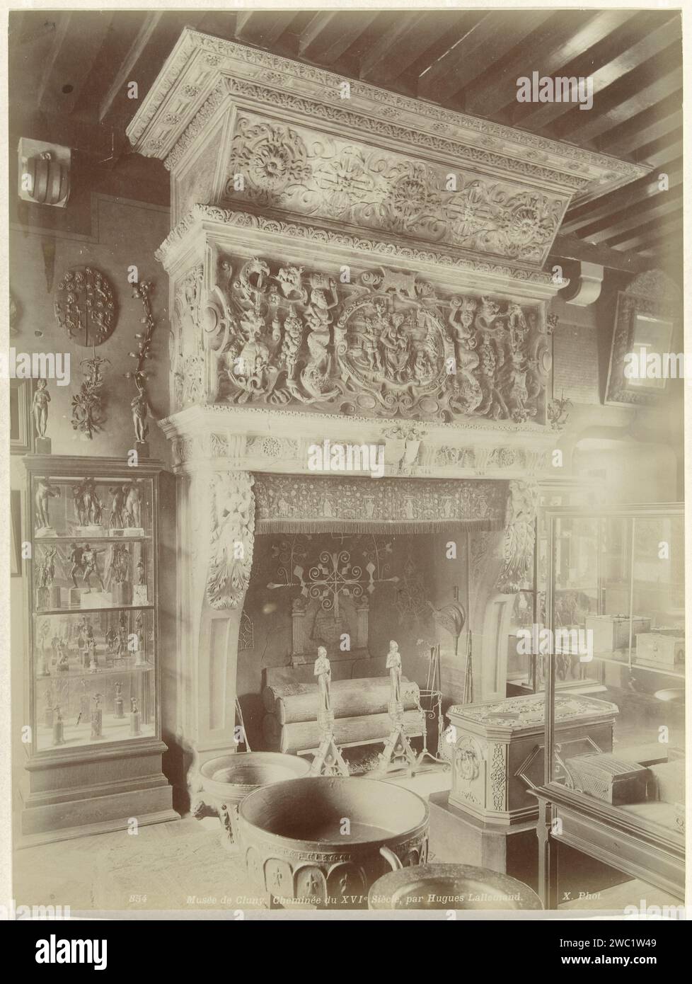 Decorated fireplace by Hugues Lallemand in the Musée de Cluny, Paris, X ...