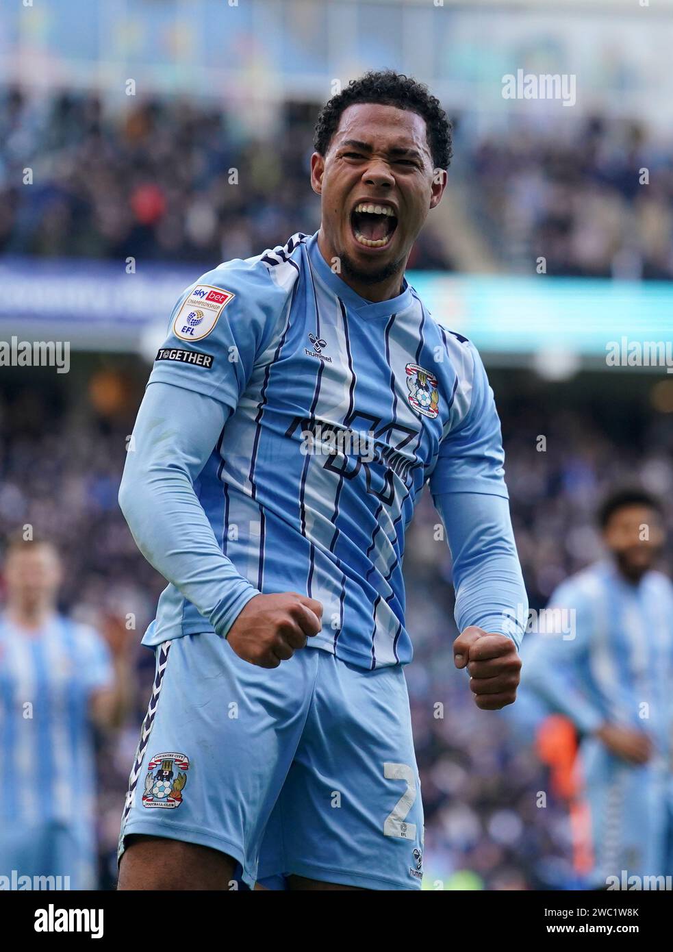Coventry City's Milan van Ewijk celebrates at full-time after the Sky ...