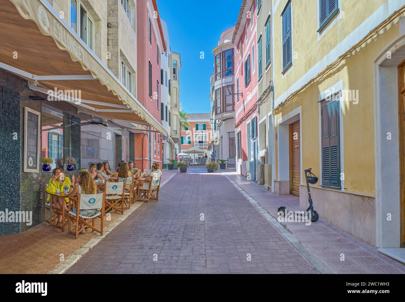 Mahon/Menorca, Spain - August 4, 2022: A coffee bar with tourists in ...