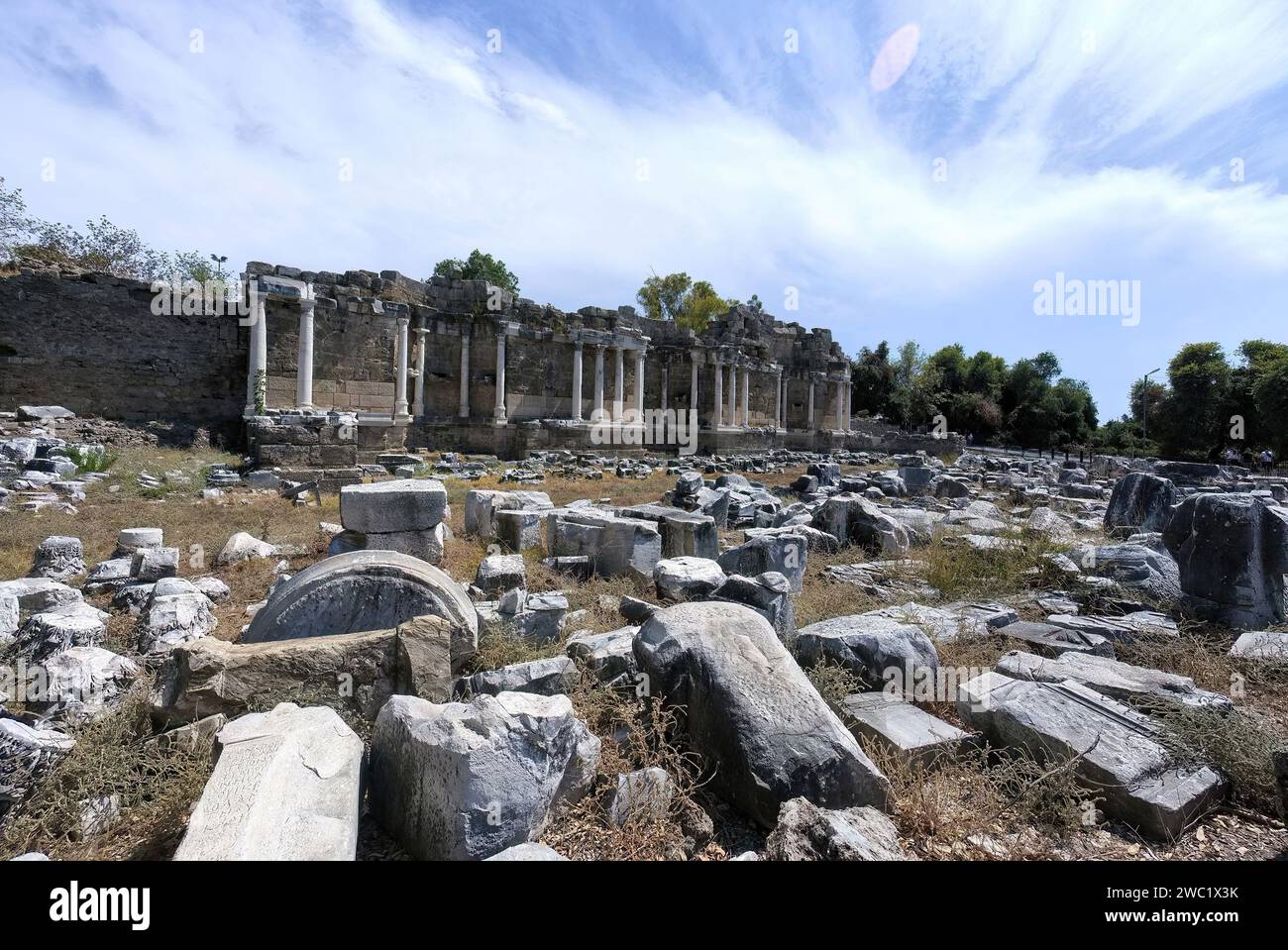 Ruins of the Nymphaeum monumental fountain in Side, Turkey. Nymphaeum ...