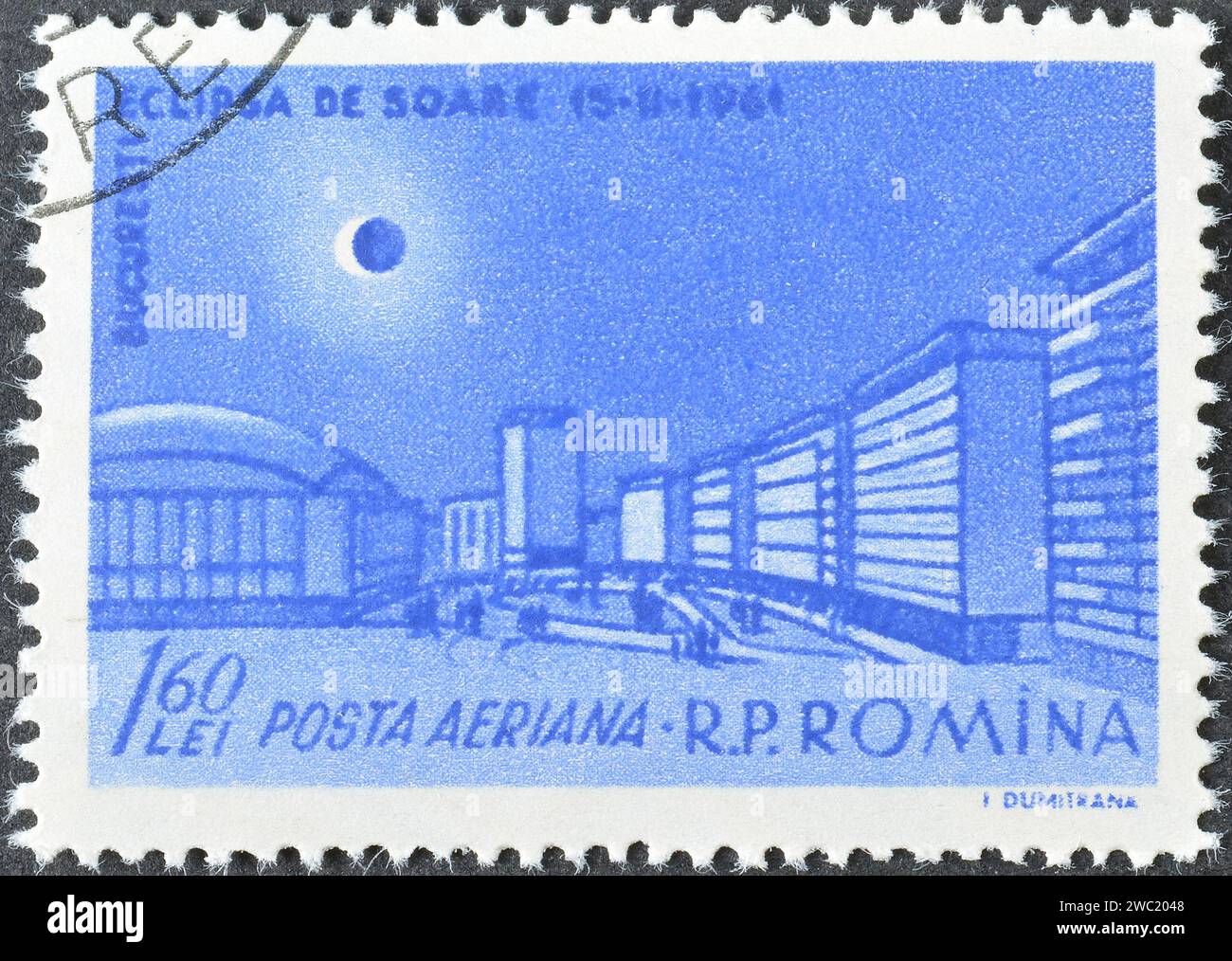 Cancelled postage stamp printed by Romania, that shows Total Solar ...