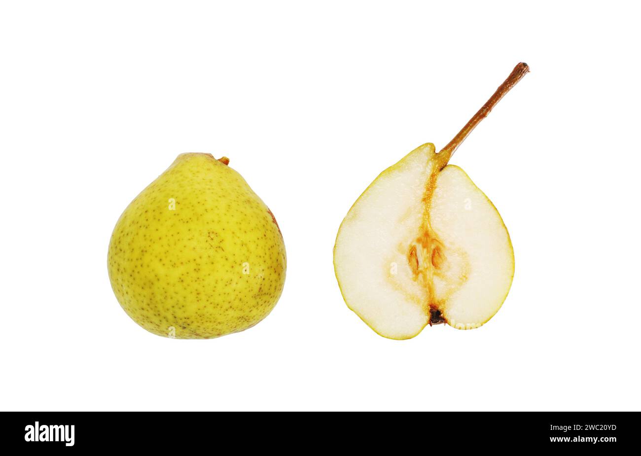 Two parts of a pear on a white isolated background Stock Photo - Alamy