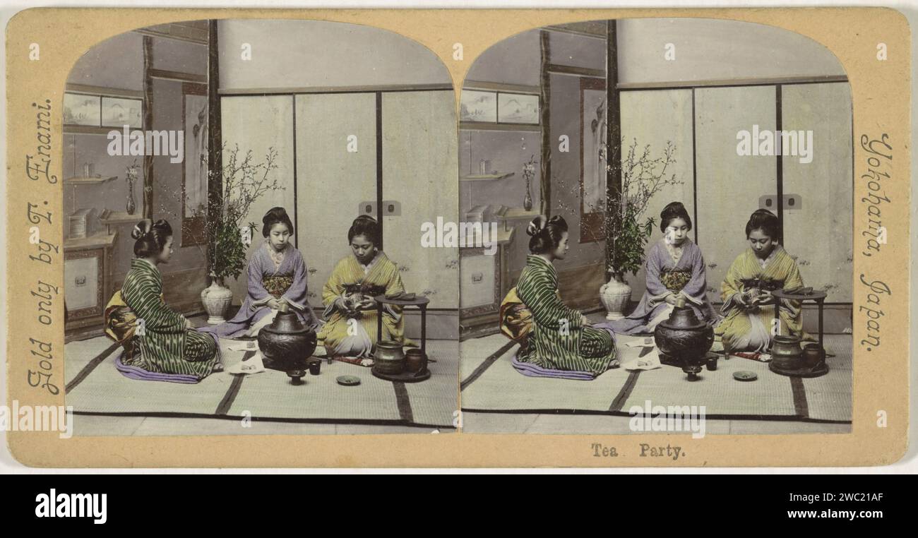 Tea ceremony with three women, T. Enami, 1900 - 1907 stereograph ...