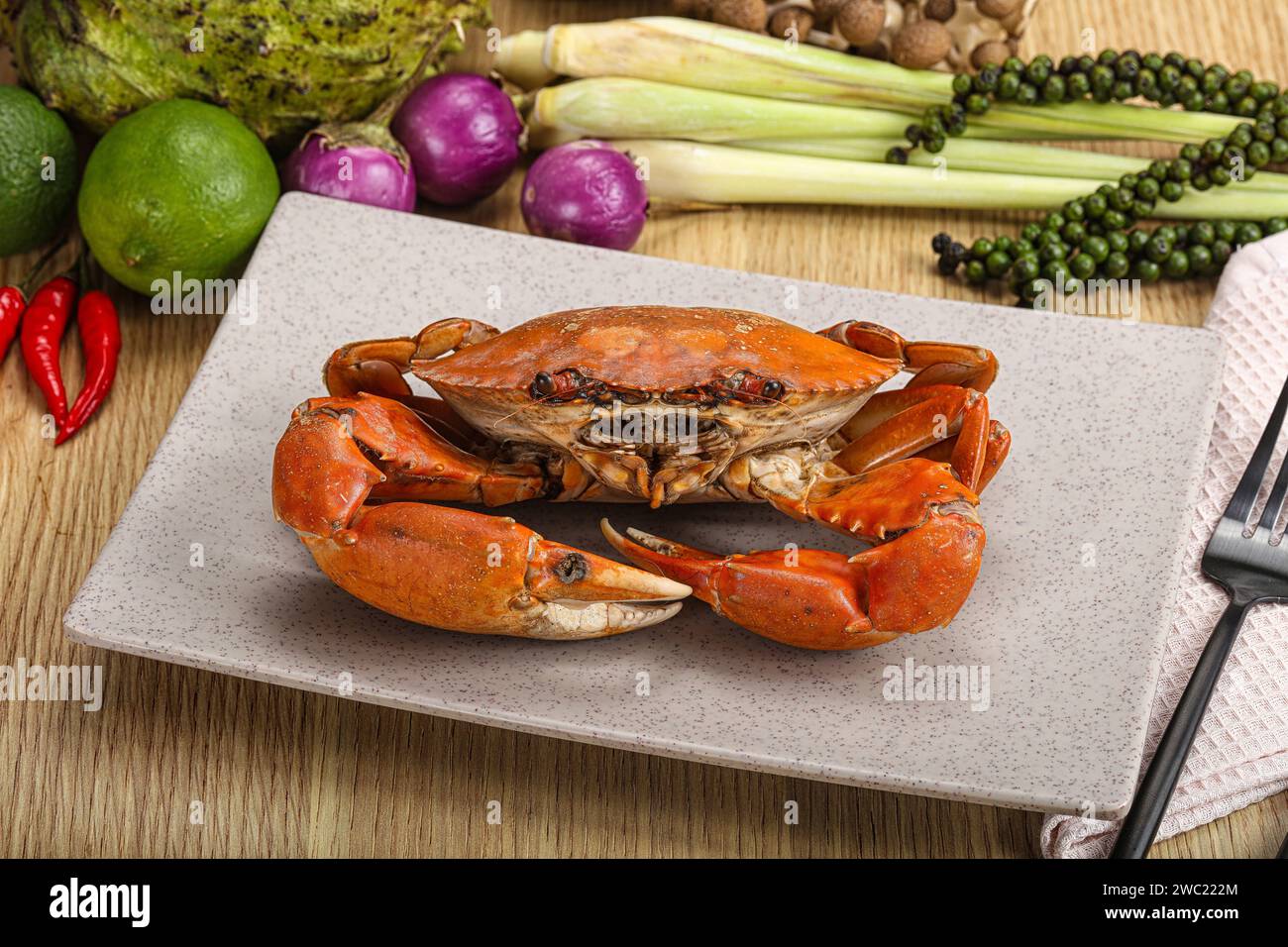 Delicous luxury steamed red crab in the plate Stock Photo - Alamy