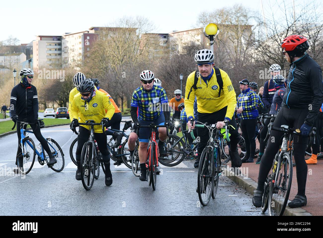 Edinburgh Scotland, UK 13 January 2024. Cyclists in Holyrood Park for 3 ...
