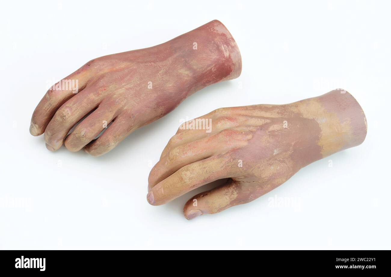 Two plastic hands from a mannequin on a white background Stock Photo ...
