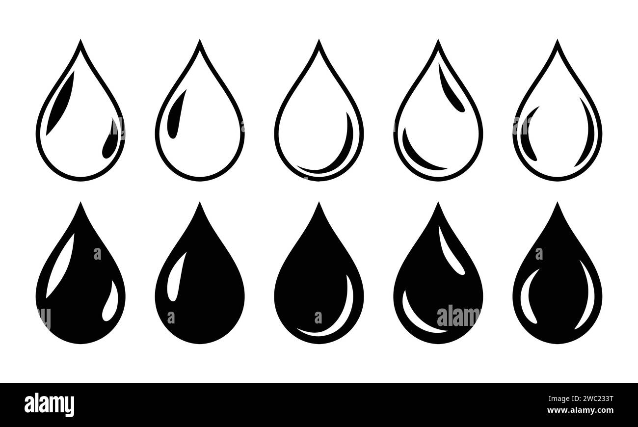Drop symbol in black color with white shine. Oil, water, blood drop ...