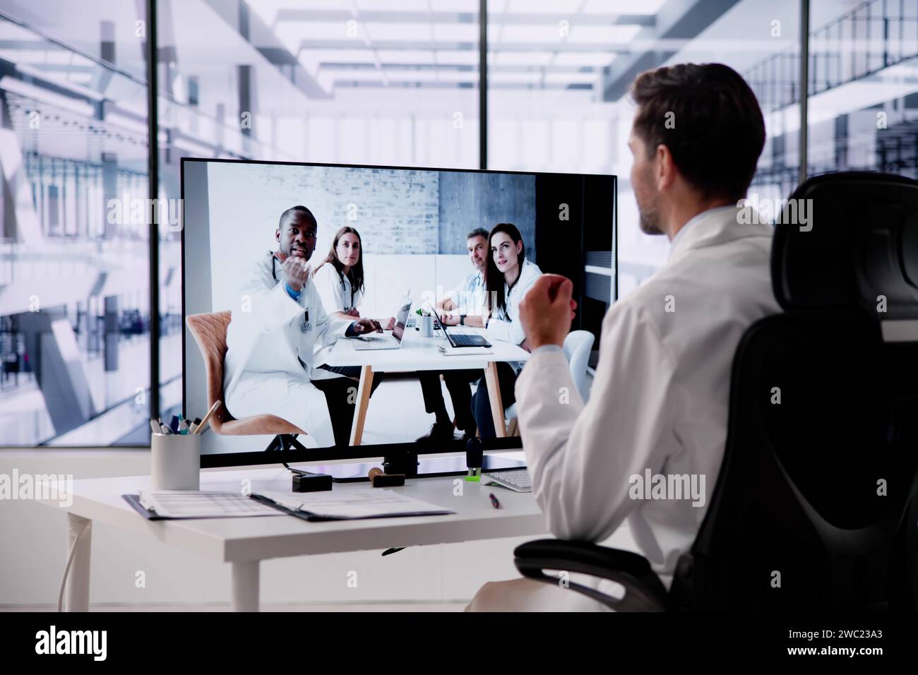 Elearning Video Conference Presentation Meeting And Webinar Stock Photo ...