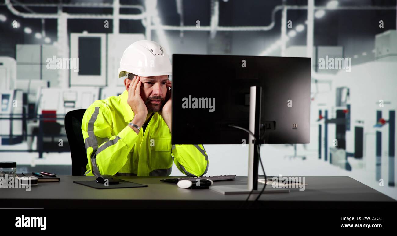 Engineer With Head Ache In Automated Semiconductor Assembly Line Stock ...