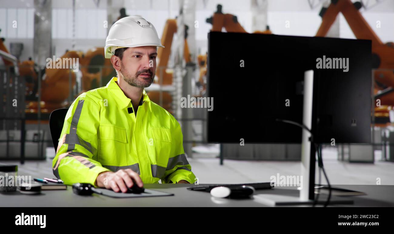 Engineer Using PC In Car Factory Automated Assembly Line Stock Photo ...