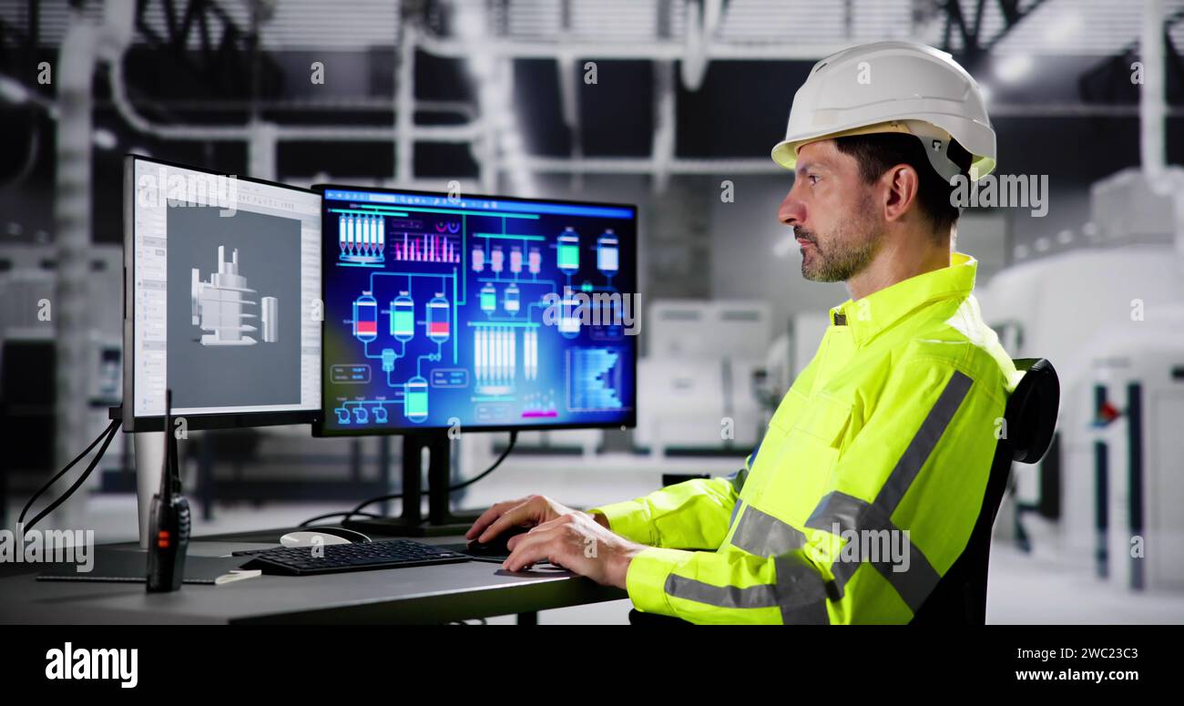 Engineer Doing 3D CAD Model Design On Computer At Factory Stock Photo - Alamy