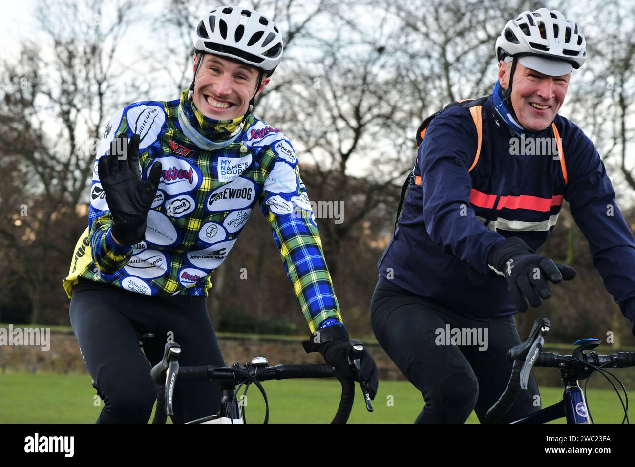 Edinburgh Scotland, UK 13 January 2024. Cyclists in Holyrood Park for 3 ...