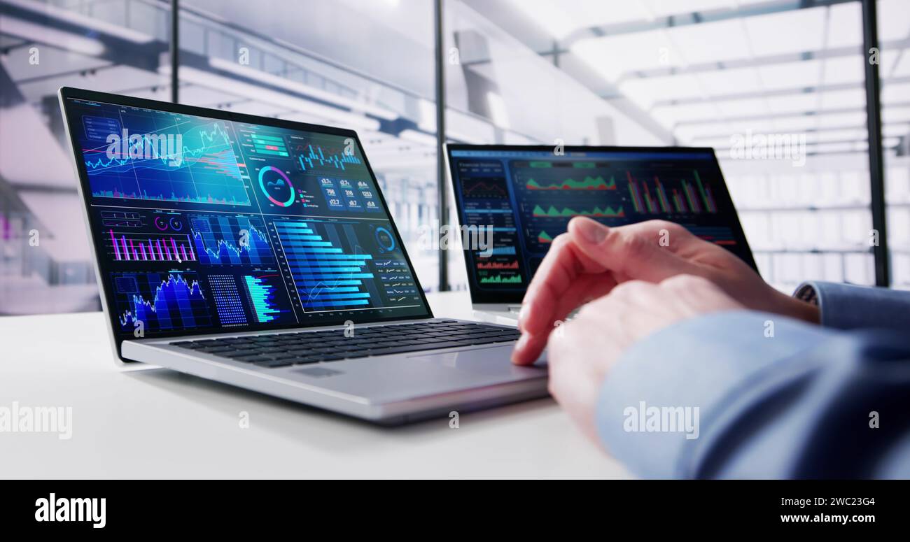 KPI Business Data Dashboard Analytics On Laptop Computer Stock Photo ...