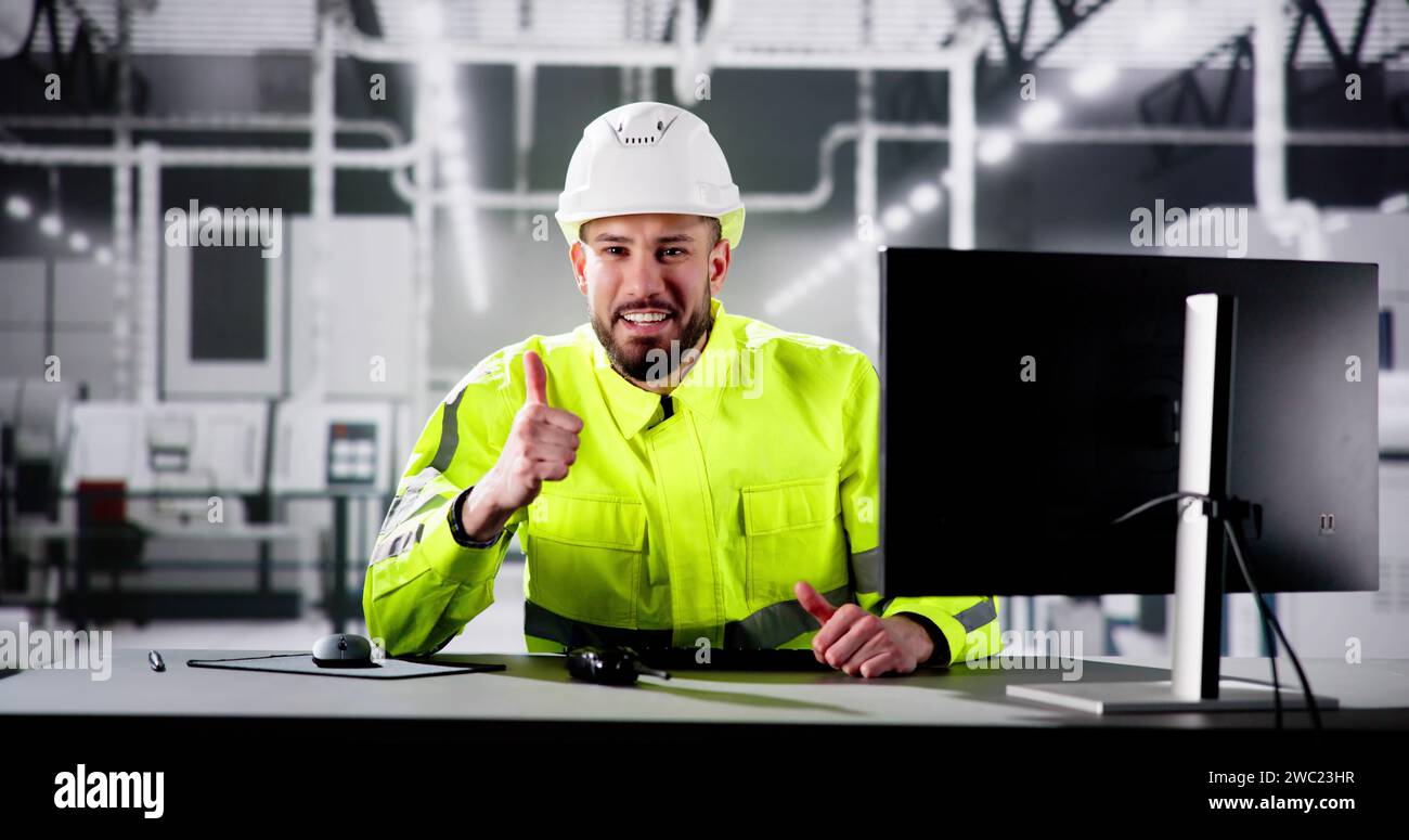 Excited Cheering Engineer Using PC In Automated Semiconductor Assembly ...