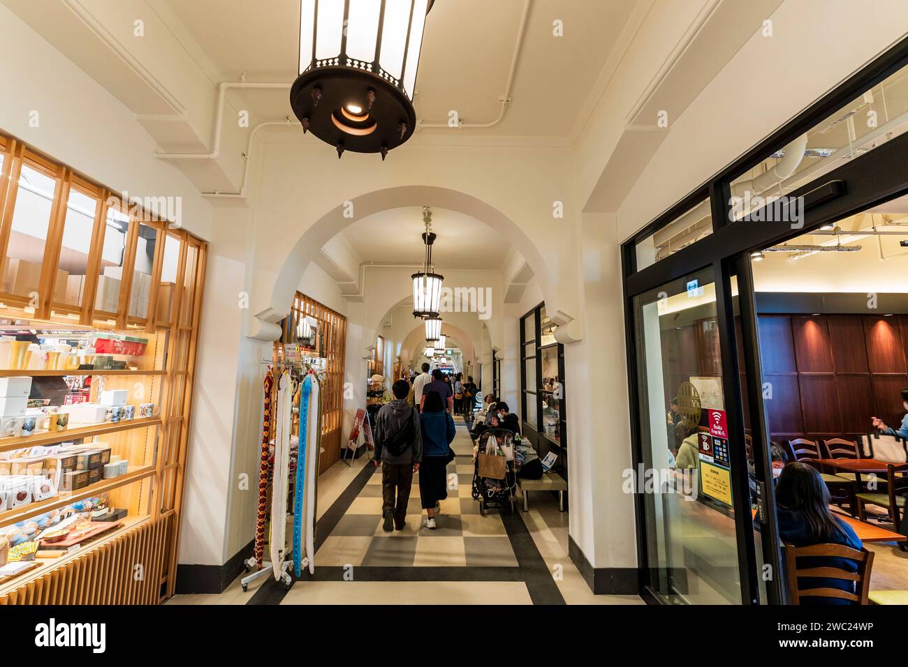 Main corridor in the Miraiza Osaka-jo building at Osaka castle Park ...