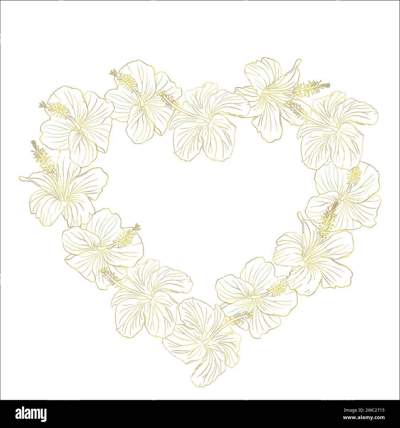Hibiscus flower hearts wreath. Can be used for wedding invitations ...