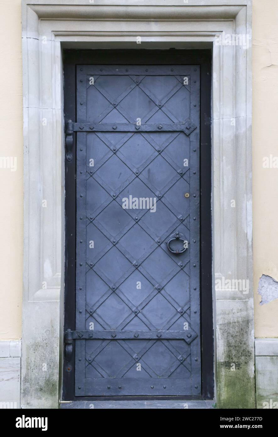 Iron metal forged door on the street. .Facade of ancient doors in the ...