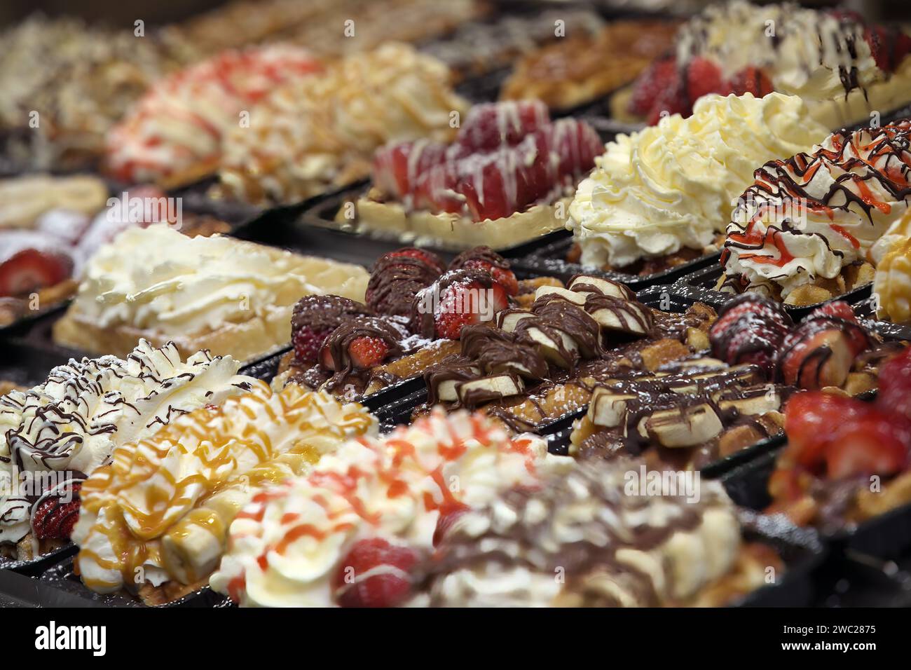 Assorted Belgian Waffles Display - Belgium Stock Photo - Alamy