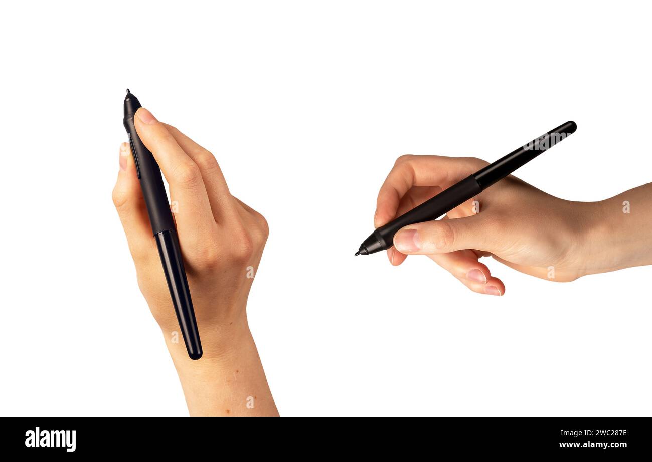 Hand holding stylus, pen tool isolated on white background Stock Photo ...