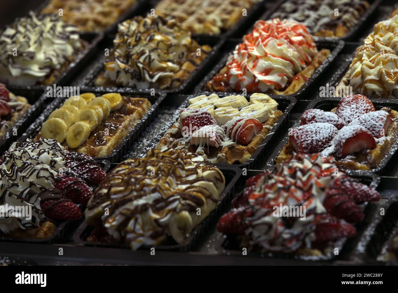 Assorted Belgian Waffles Display - Belgium Stock Photo - Alamy
