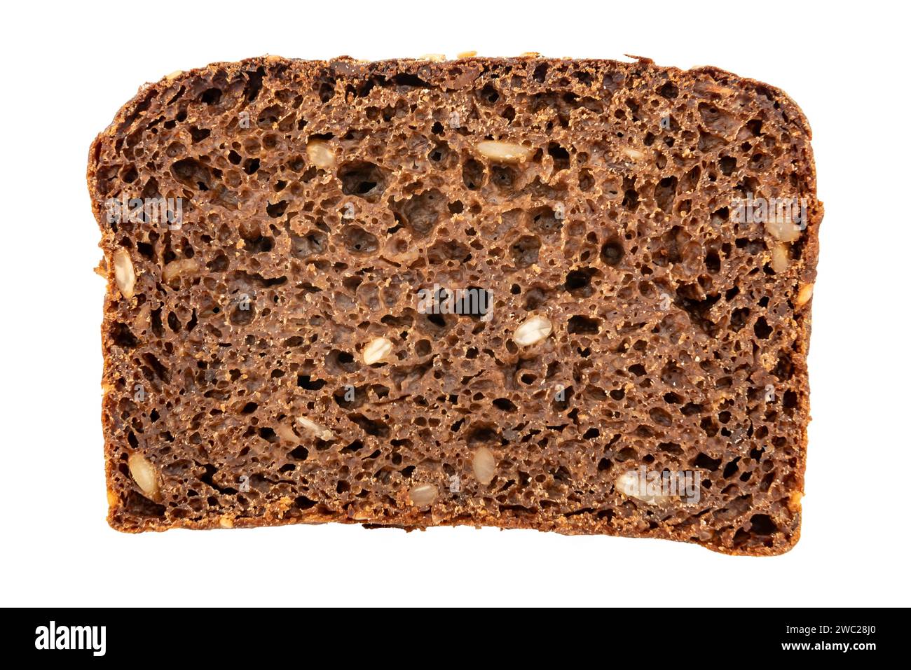 Slice of rye bread with seeds on a white background. Homemade baking ...